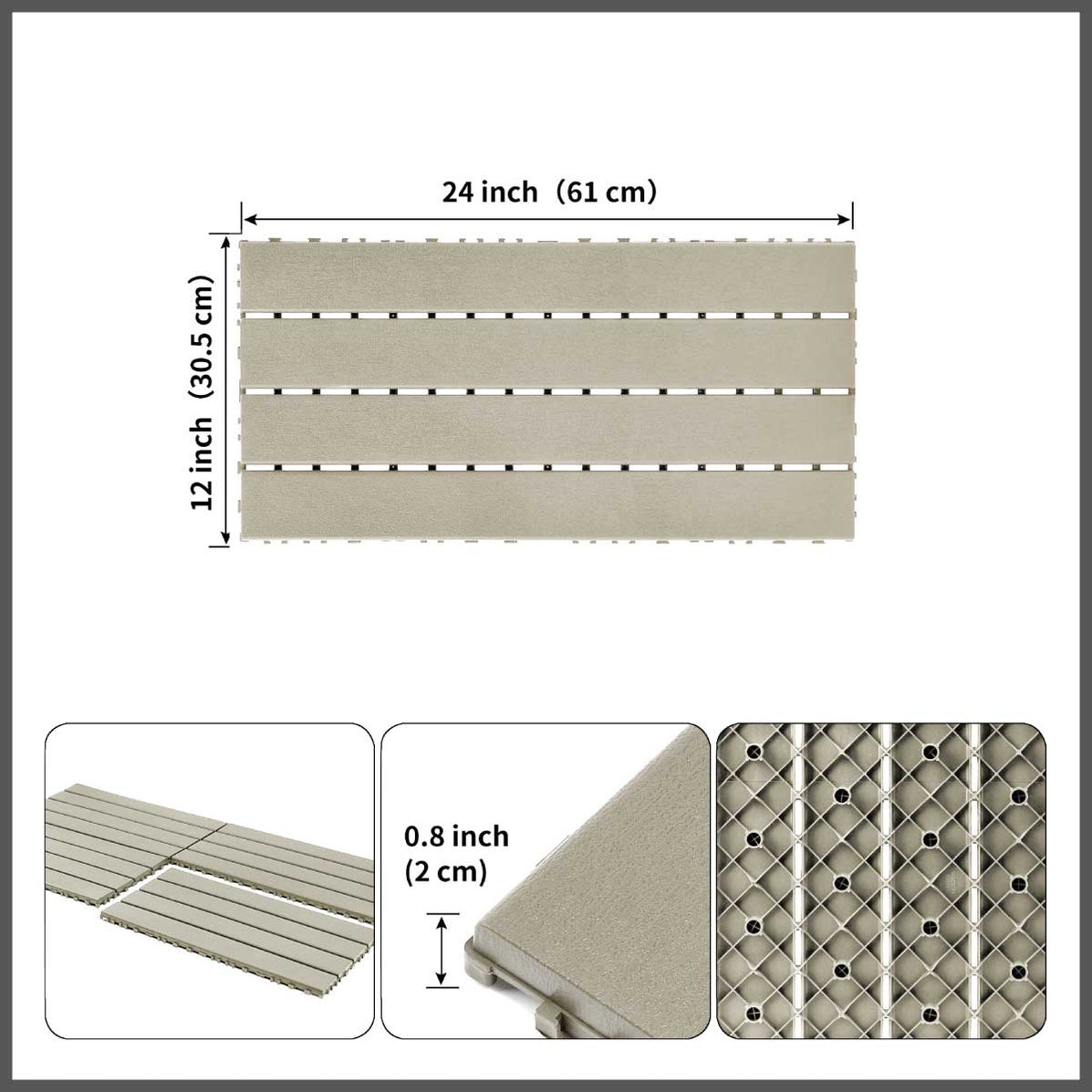 DECKO Lite PP Deck Tiles - BEIGESLAT - 608x304mm - Premium, 100% ...